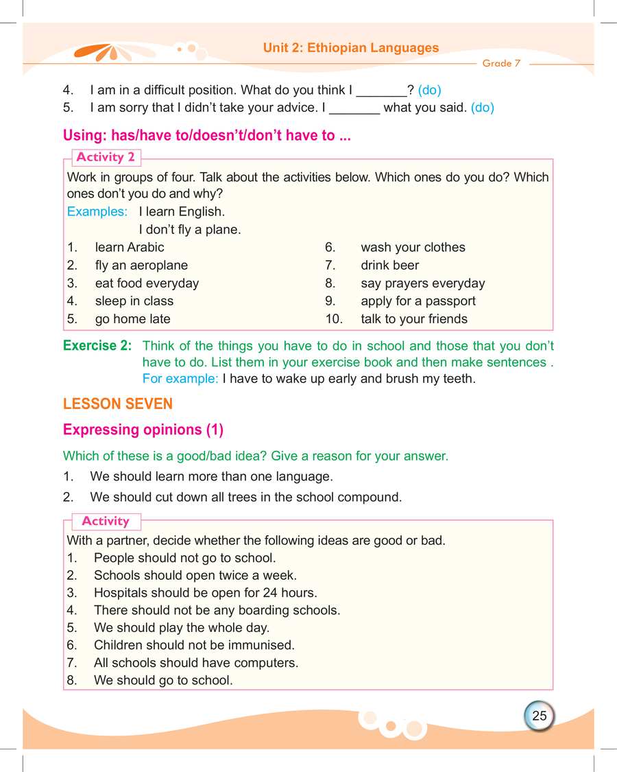 Ethiopia Learning English Grade 7 Page 31 In English